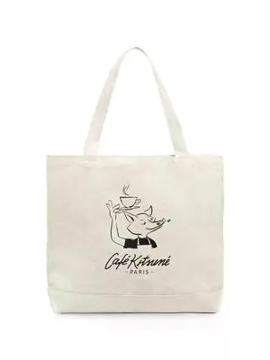 CAFÉ KITSUNÉ Logo Print Tote Bag - Neutrals