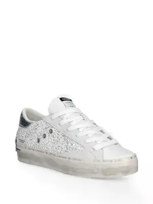 CRIME LONDON Glitter-embellished Leather Sneakers - White