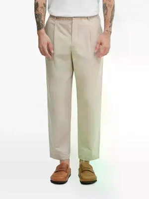 Maison Kitsuné Pleated Logo-embroidered Trousers - Neutrals