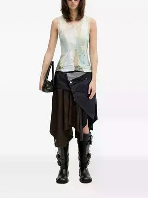 Andersson Bell Lace-trim Graphic-print Top - Neutrals