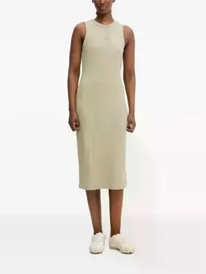 Adidas Ribbed Knit Logo Patch Midi Dress - Neutrals