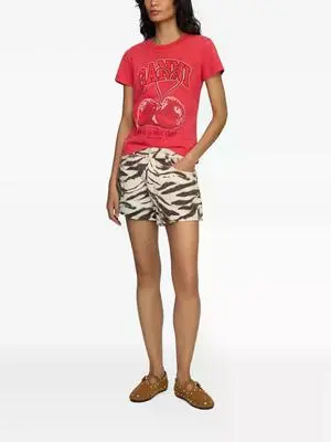 GANNI Zebra Print Denim Shorts