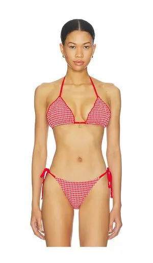 MORE TO COME Briony Bikini Top In Red - Red Gingham