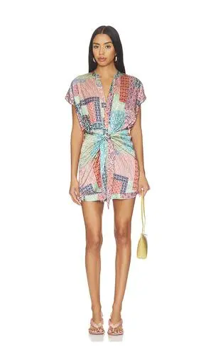 Misa Mika Mini Dress In Mauve, Blue - Oasis Patchwork