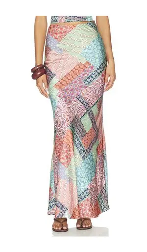 Misa Sienna Skirt In Mauve, Blue - Oasis Patchwork