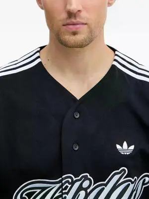 Adidas Logo-embroidered Striped-sleeve Shirt - Black