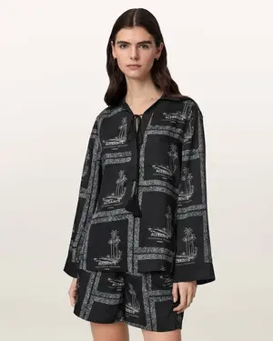 ALLSAINTS Lettie Pleated Long Sleeve Shirt With Tassel Closure