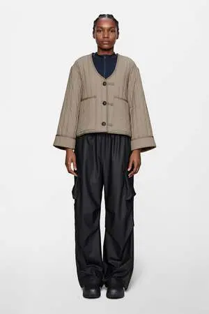Rains Quilted Nylon Liner Jacket With V-neck - Cinder