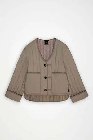 Rains Quilted Nylon Liner Jacket With V-neck - Cinder
