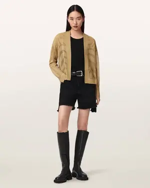 ALLSAINTS Misha Long Sleeved Cropped Cardigan Gold