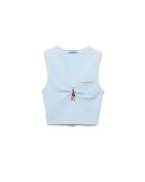 Prada Cotton Bouclé V-neck Cropped Top - Sky Blue