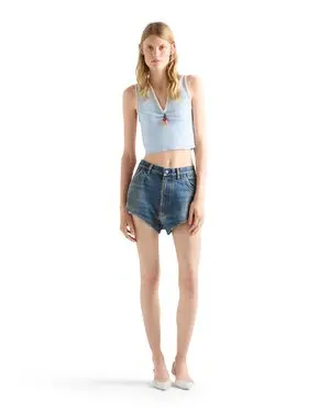 Prada Cotton Bouclé V-neck Cropped Top