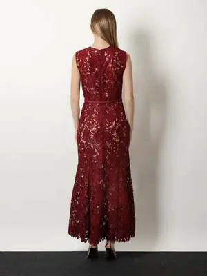 SELF-PORTRAIT Lace Midi Dress With Belt