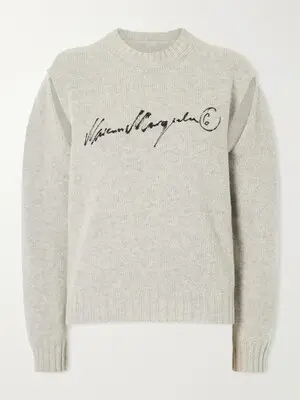 MAISON MARGIELA Logo-print Cut-out Wool-blend Sweater - Gray