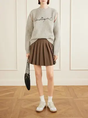 MAISON MARGIELA Logo Print Cut-out Wool Blend Sweater - Gray