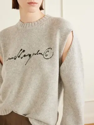 MAISON MARGIELA Logo Print Cut-out Wool Blend Sweater - Gray