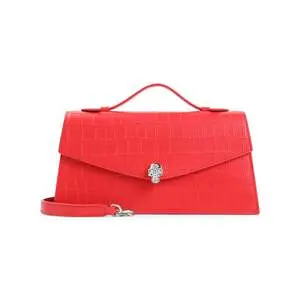 Alexander McQueen Skull Top Handle Bag In Crocodile-embossed Calf Leather - Red