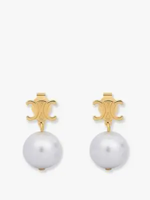 Celine Brass Earrings With Pearls - Multicolor