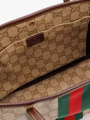Gucci Gg Fabric Shopping Bag With Web Detail - Cream