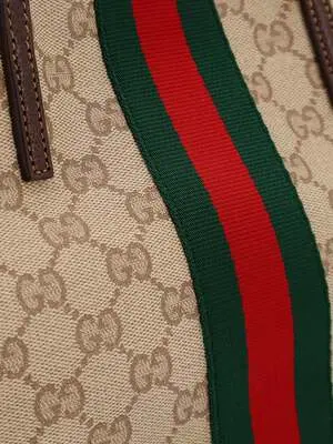 Gucci Gg Fabric Shopping Bag With Web Detail - Cream