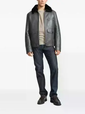 YVES SALOMON Shearling Collar Leather Jacket