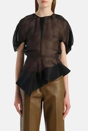 Khaite Rumi Draped Silk-organza Top - Nero