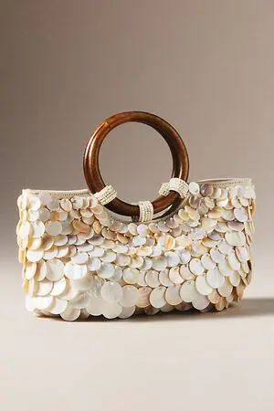URBAN EXPRESSIONS Scarlett Handbag With Seashell Embellishments And Wooden Handles