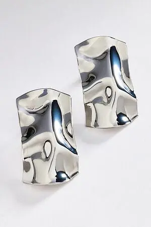 Anthropologie Hammered Metal Rectangular Earrings - Silver