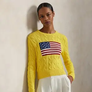Ralph Lauren Flag Cable-knit Cotton Cropped Sweater - Lemon Crush