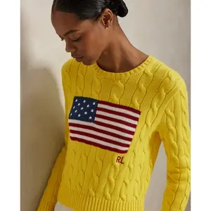 Ralph Lauren Flag Cable-knit Cotton Cropped Sweater - Lemon Crush