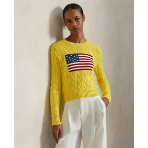 Ralph Lauren Flag Cable-knit Cotton Cropped Sweater - Lemon Crush