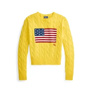 Ralph Lauren Flag Cable-knit Cotton Cropped Sweater - Lemon Crush
