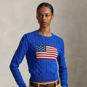Ralph Lauren Flag Cable-knit Cotton Cropped Sweater Sapphire Star