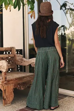 Free People Zoe Printed Pleated Wide-leg Pants