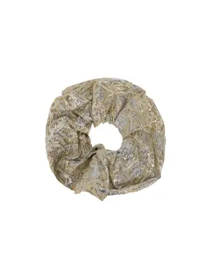 GANNI Logo Patch Metallic Scrunchie - Gray