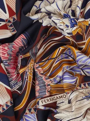 FERRAGAMO Giada Printed Scarf - Navy Blue/plum