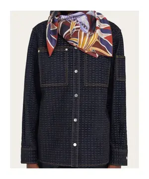 FERRAGAMO Giada Printed Scarf - Navy Blue/plum
