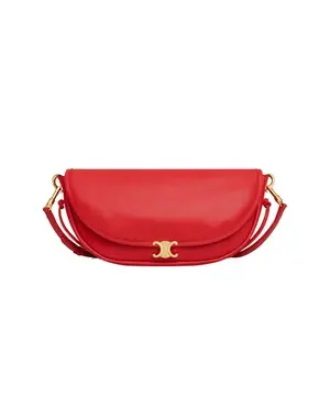 Celine Little Halfmoon Soft Triomphe Bag In Shiny Lambskin - Super Red