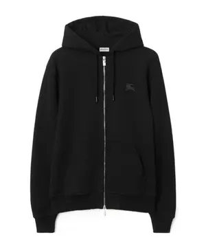 Burberry Zip-up Drawstring Hoodie With Equestrian Knight Motif - Black