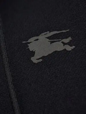 Burberry Zip-up Drawstring Hoodie With Equestrian Knight Motif - Black