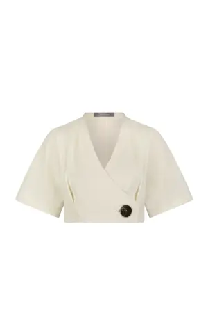 Lela Rose Asymmetrical Button Top - Ivory