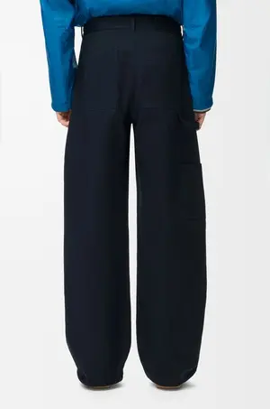 Loewe Embroidered Wide-leg Trousers - Deep Navy Blue
