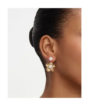 SELF-PORTRAIT Gold Flower Pearl Jacket Earrings