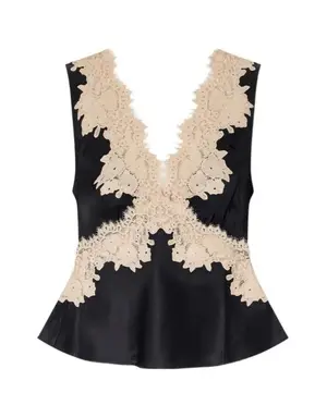 Rixo Lace-trimmed Sleeveless Vest - Black
