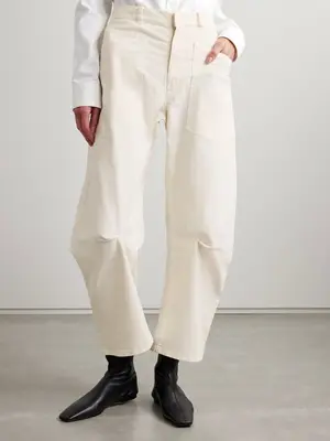 NILI LOTAN Shon Cotton-blend Twill Barrel-leg Pants - Ivory