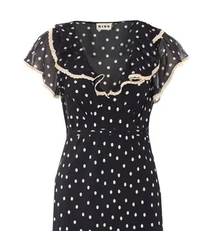 Rixo Polka Dot V-neck Midi Dress With Crochet Lace Trim - Black