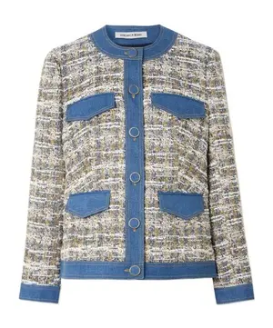 Veronica Beard Ainslie Denim-trimmed Cotton-blend Tweed Jacket - Navy