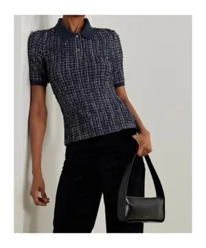 Veronica Beard Benedetta Checked Seersucker Polo Shirt