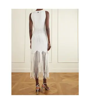 Balmain Fringed Pointelle-knit Midi Dress