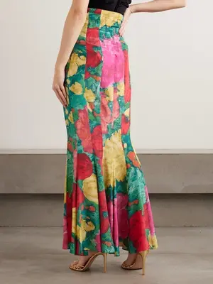 Balmain Paneled Floral-print Silk Maxi Skirt